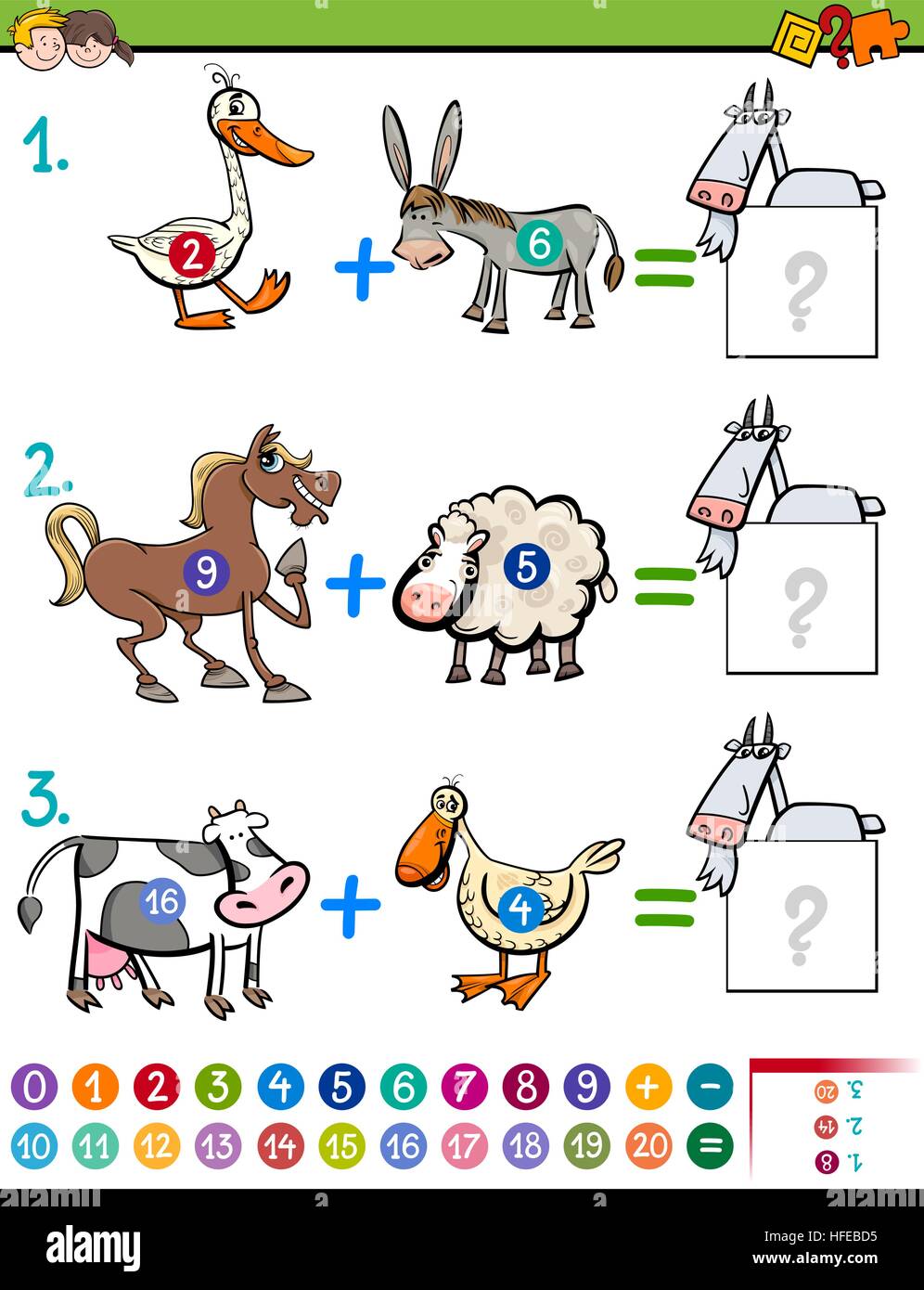 Cartoon Illustration of Educational Mathematical Addition Activity for ...