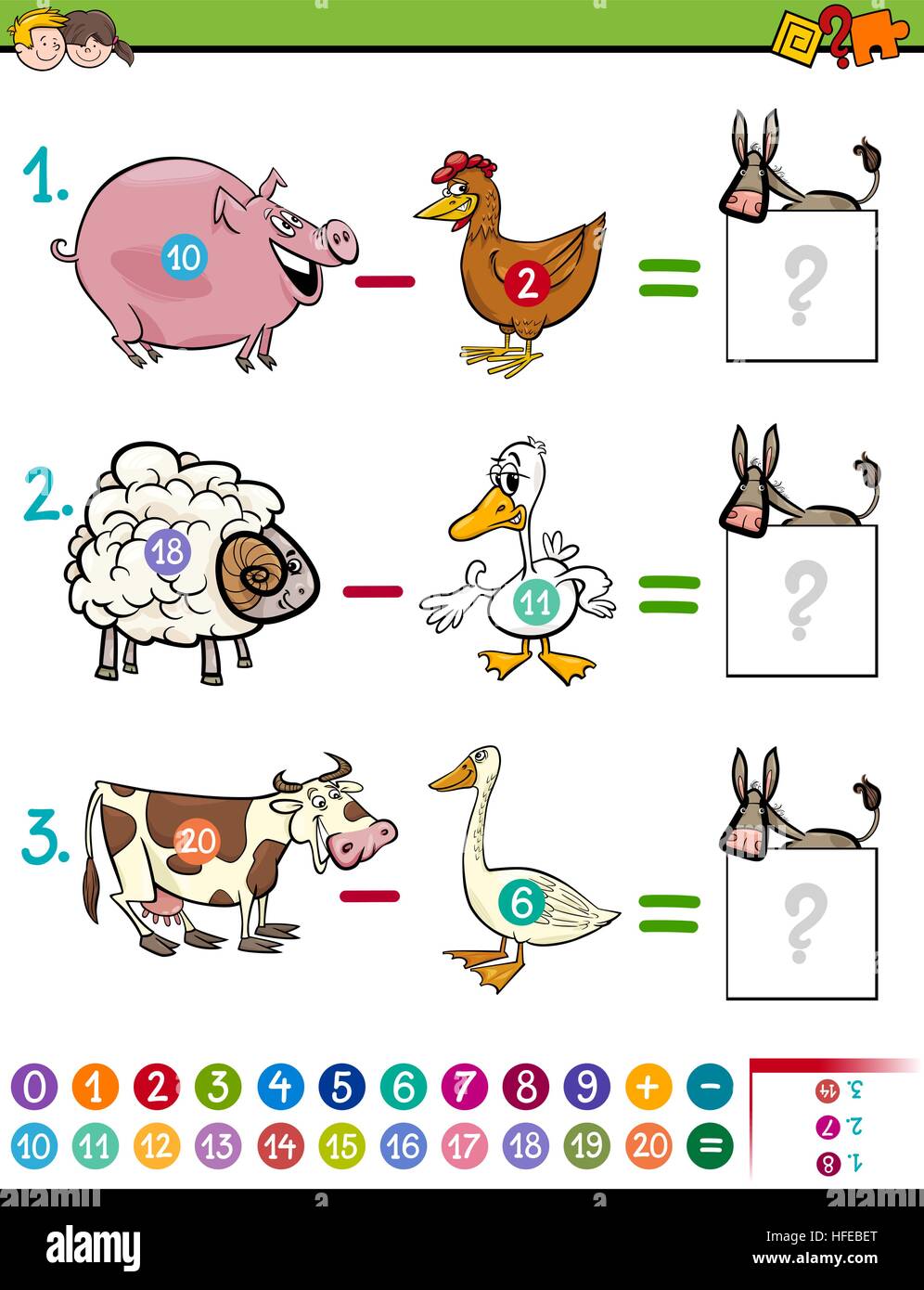 Cartoon Illustration of Educational Mathematical Subtraction Activity ...