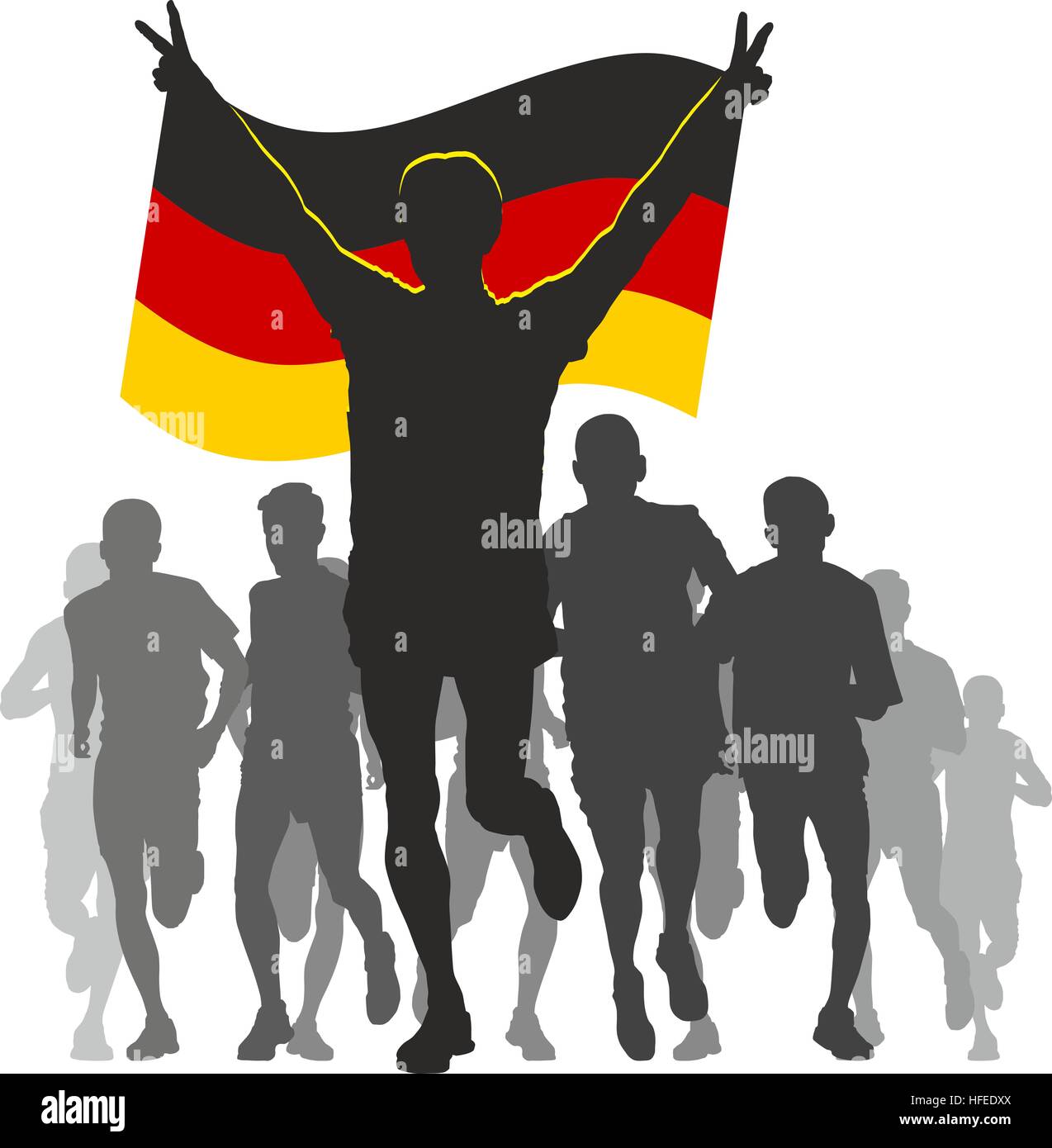 Athlete with the Germany flag at the finish Stock Photo - Alamy