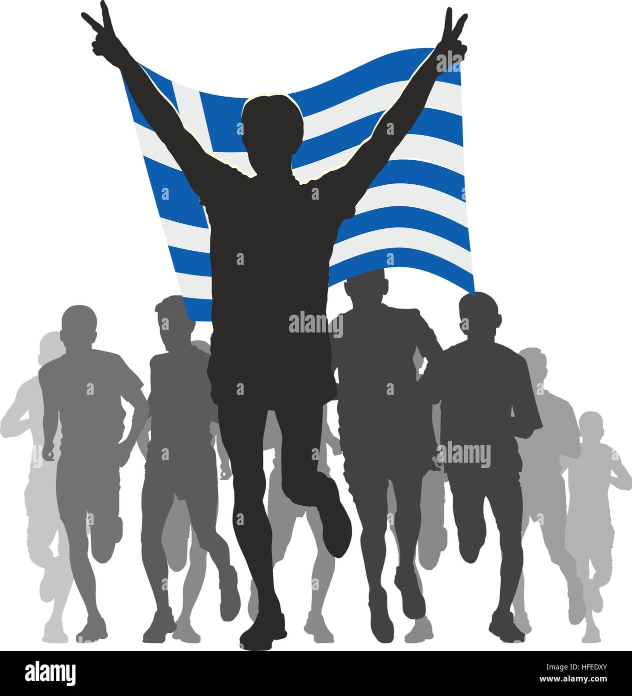 Athlete with the Greece flag at the finish Stock Photo - Alamy