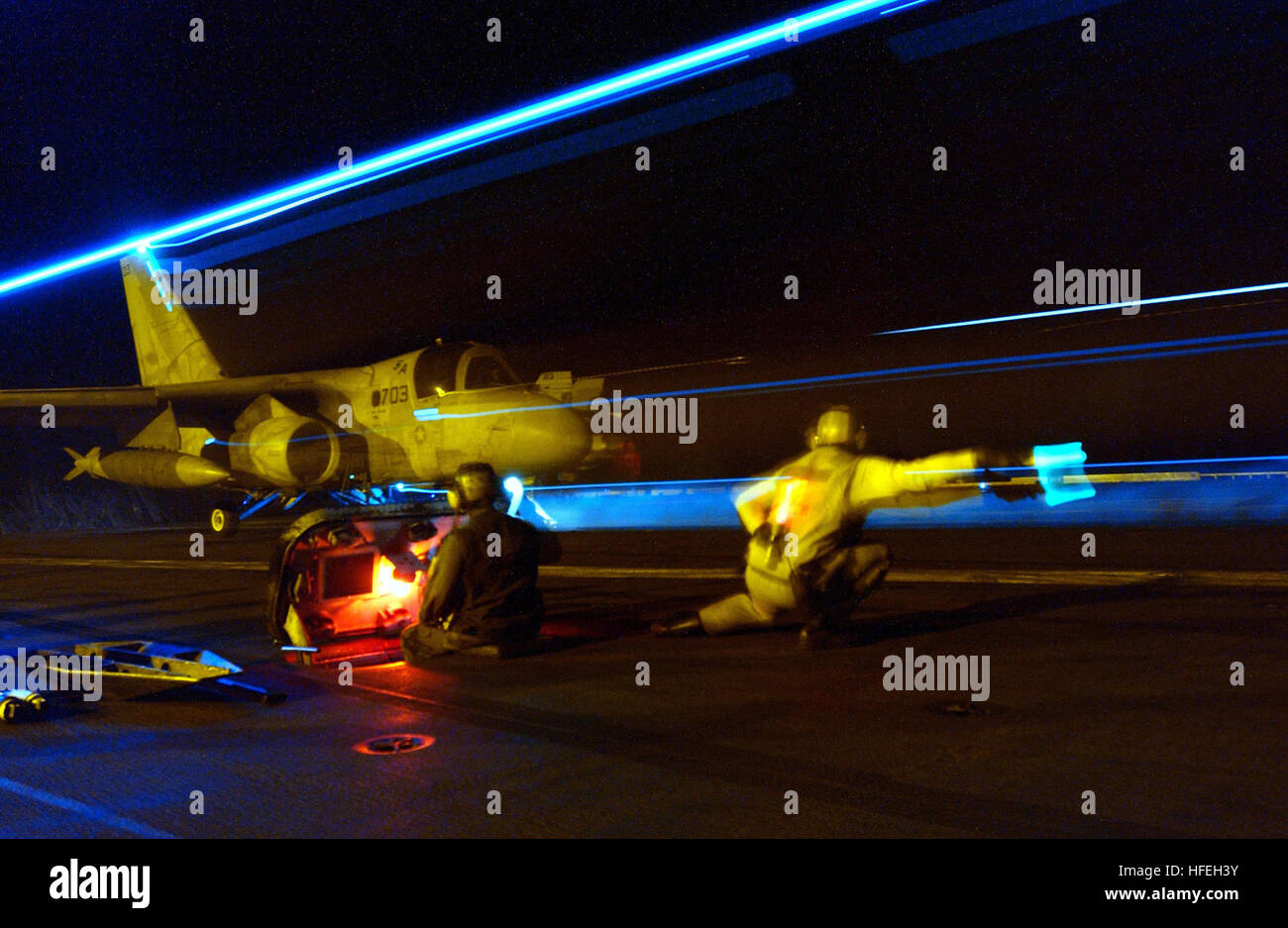 An S-3B Viking aircraft launches from USS Kitty Hawk via steam catapult ...