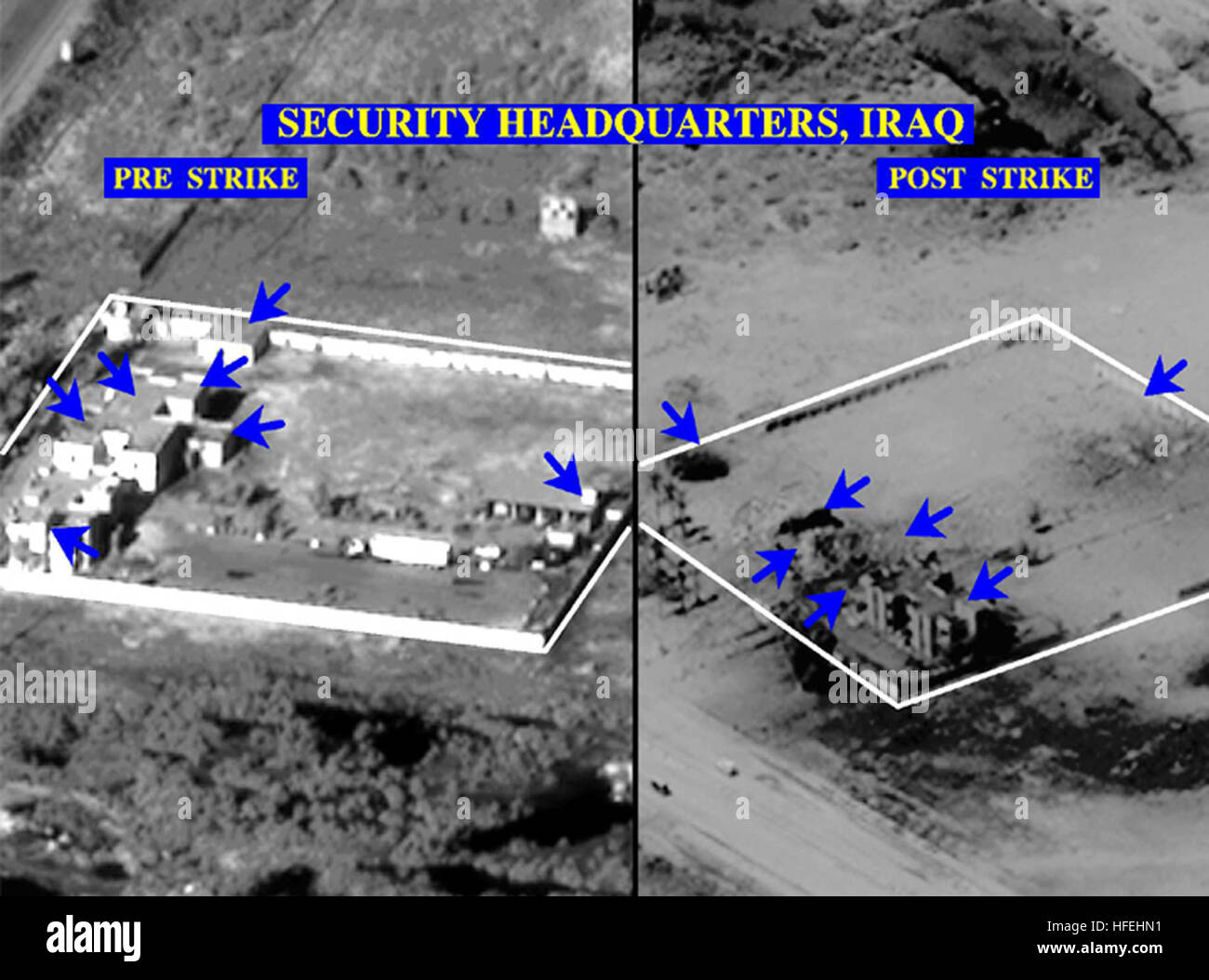 Pre-strike and post-strike imagery shows a security headquarters ...