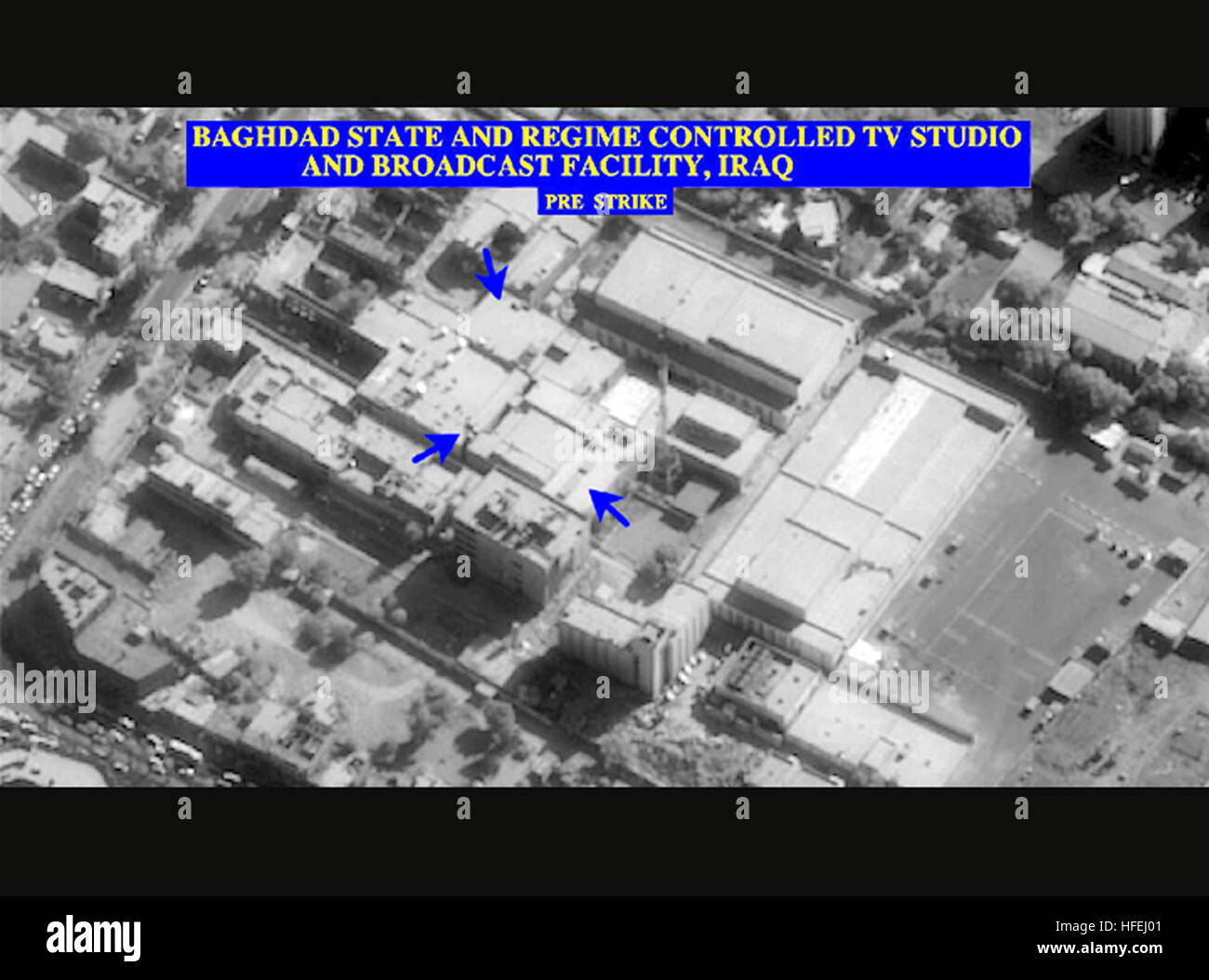 A pre-strike image shows the Baghdad state and regime-controlled ...