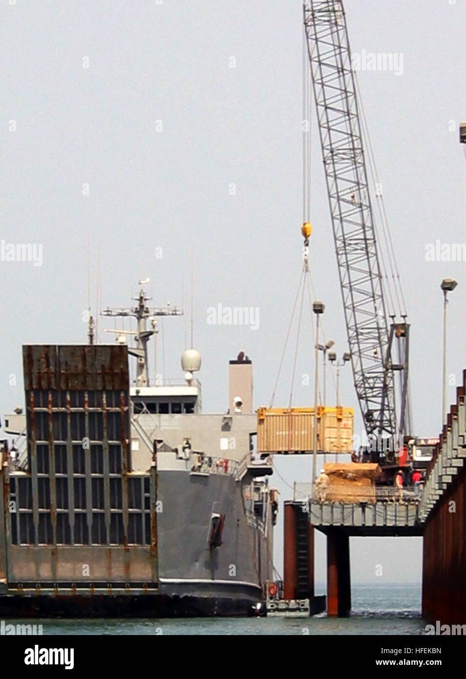 A U.S. Army Logistics Support Vessel conducts equipment offload ...