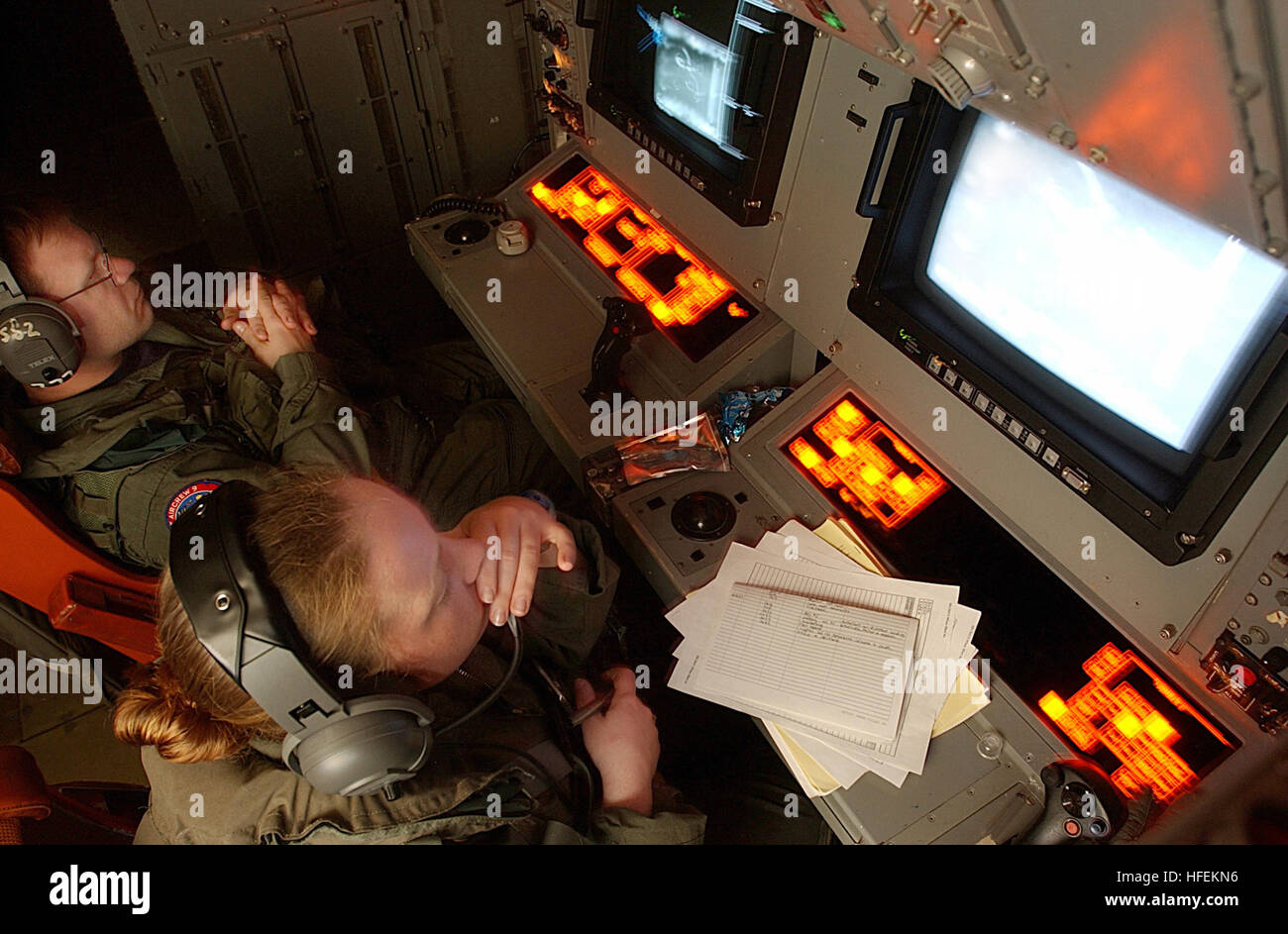 Aviation Warfare Systems Operators monitor Sensor One and Sensor Two ...