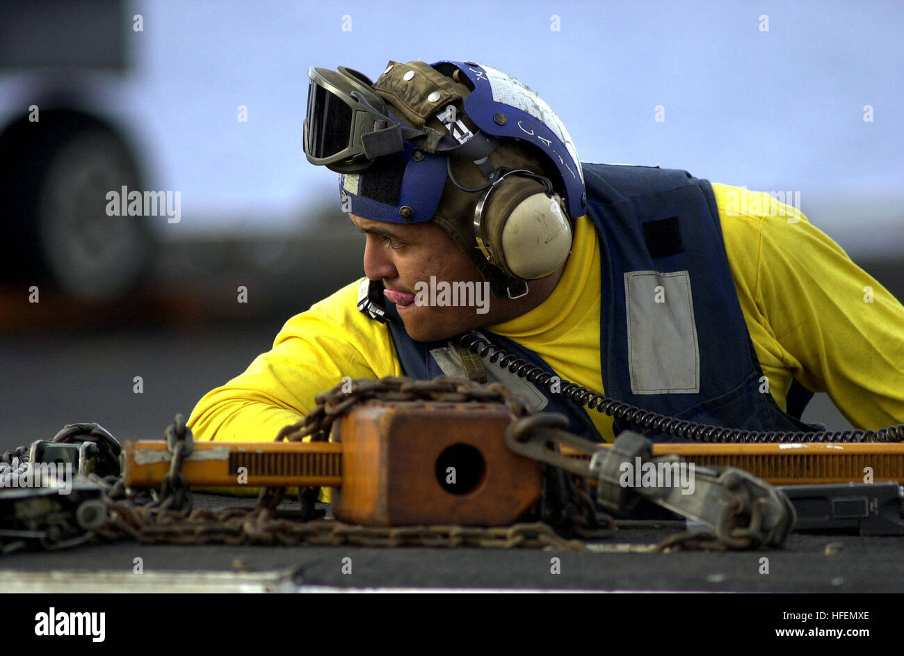 Us navy flight deck tractor hi-res stock photography and images - Alamy