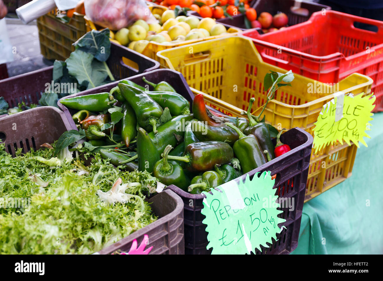 overflowing crates of fruit and vegetables at the local market Stock ...