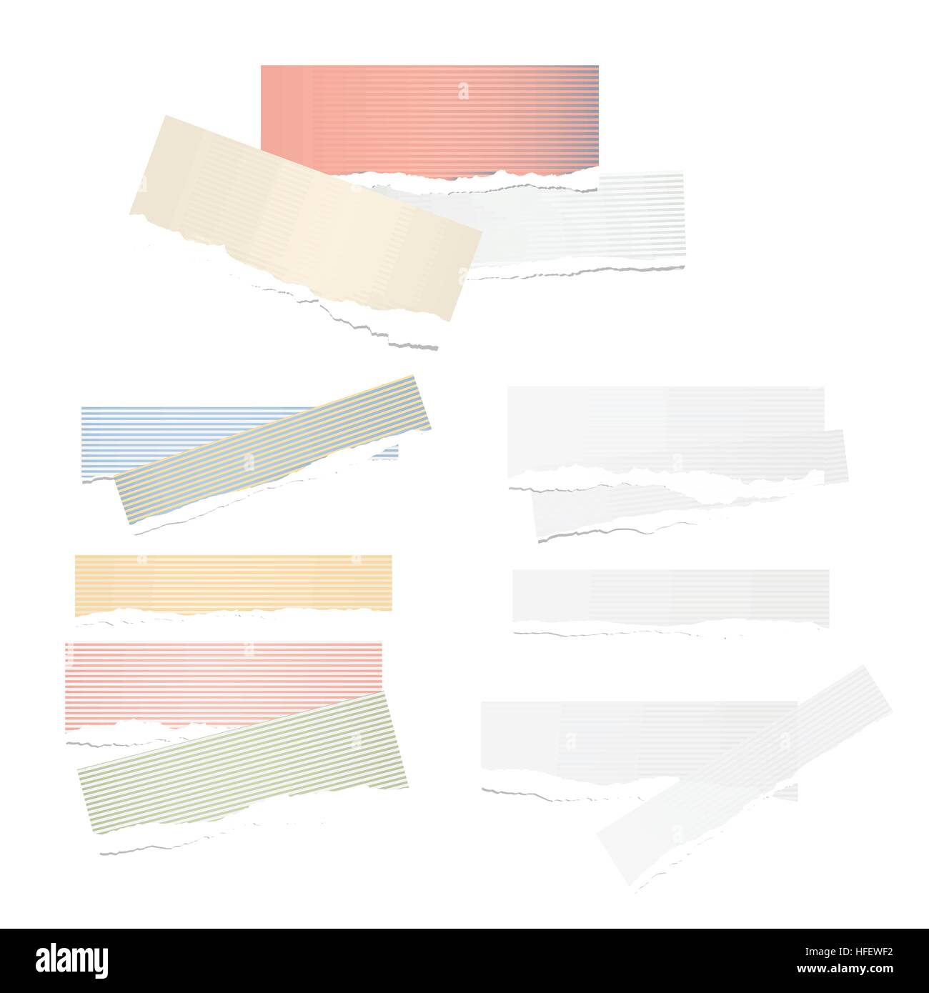 Colorful and white ruled pile torn note, notebook paper sheets Stock ...