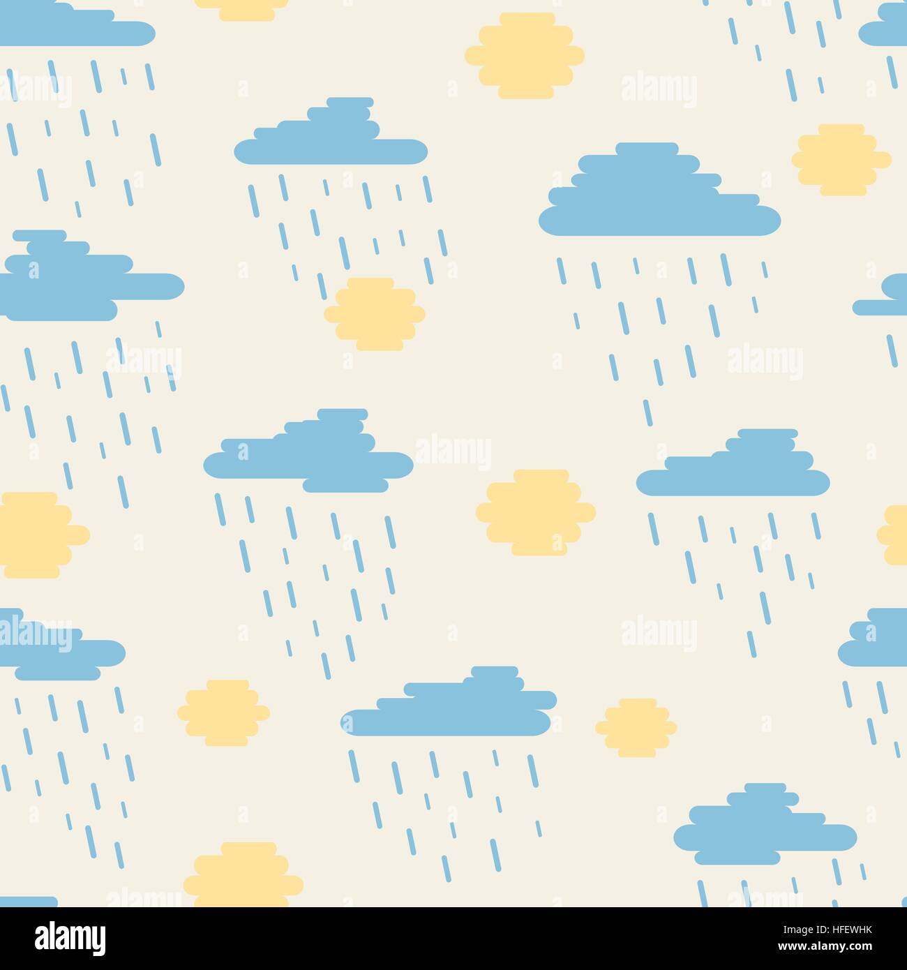 Seamless pattern, clouds, rain and sun created of rounded lines. Rainy ...