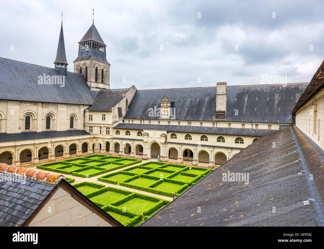 Inner yard in the Royal Abbey of Fontevraud Stock Photo - Alamy