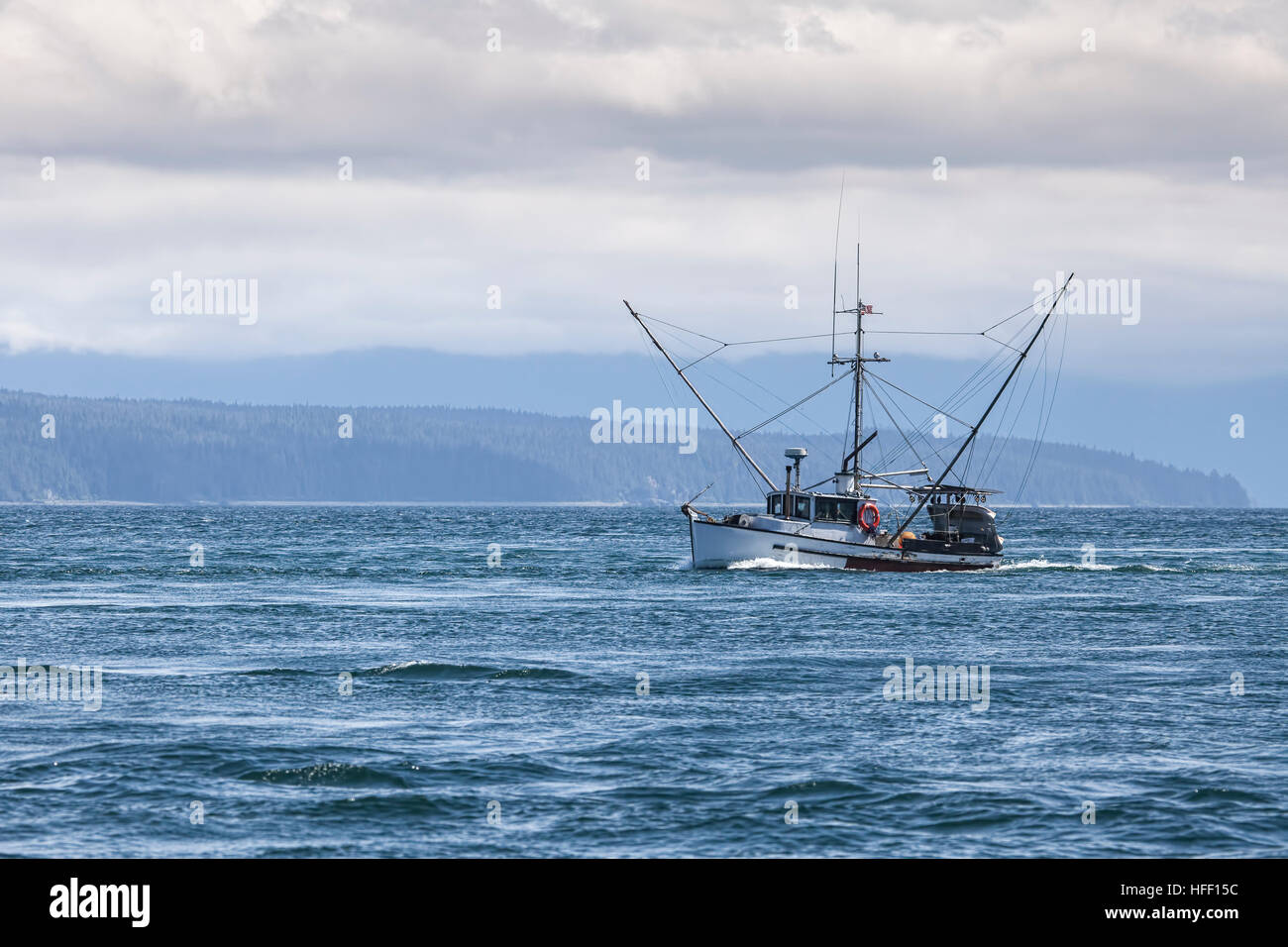 Salmon trolling boat in Lynn Canal in Southeast Alaska in summer Stock ...