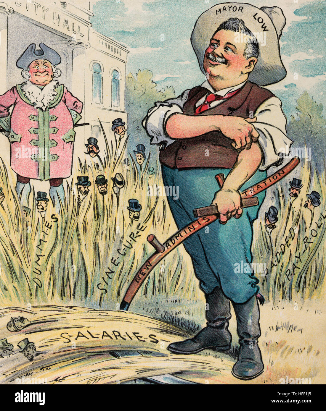 A new scythe cuts clean. Political Cartoon shows Mayor Seth Low and ...
