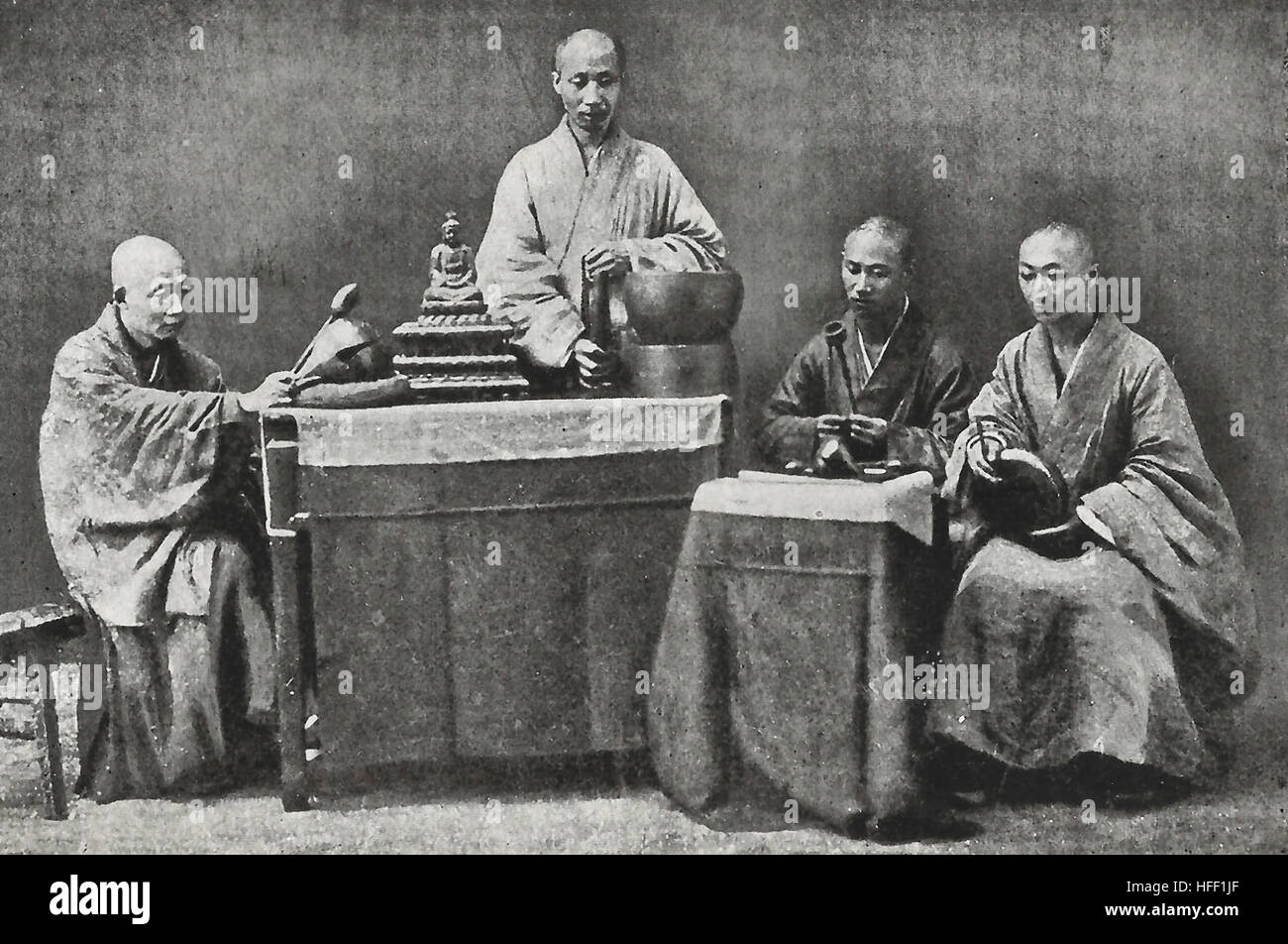 Chinese priests at prayer, Tibet, circa 1890 Stock Photo - Alamy