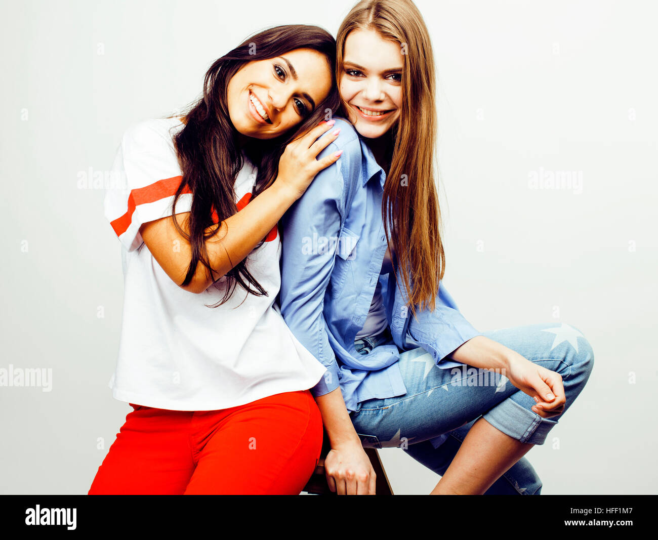 best friends teenage girls together having fun, posing emotional on ...