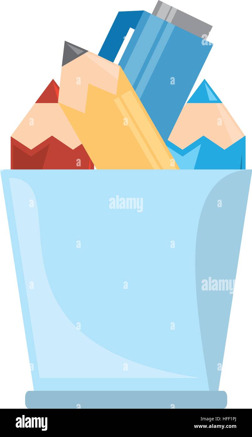 cartoon cup with pencil colors pen utensils Stock Vector Image & Art ...