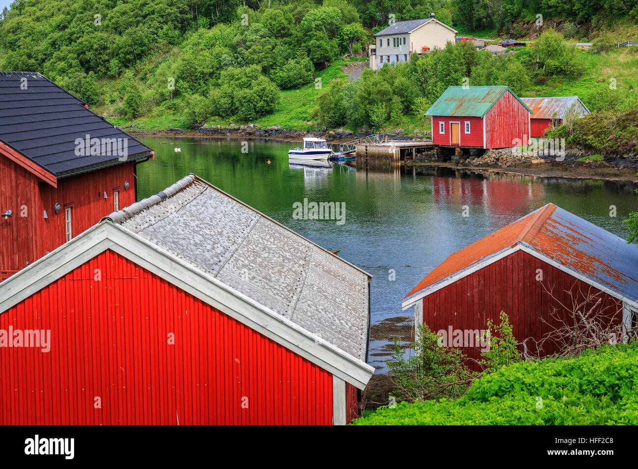 Waterside buildings in Vevang, Norway Stock Photo - Alamy