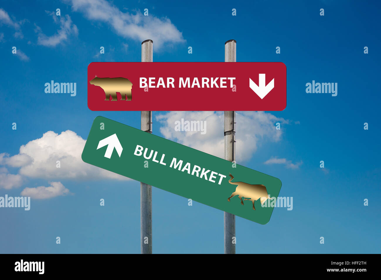 two road signs in a financial concepts background Stock Photo - Alamy