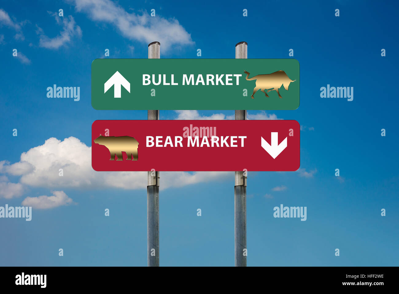 two road signs in a financial concepts background Stock Photo - Alamy