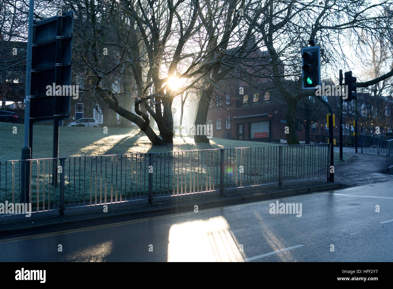 Winter sunlight in Warwick town centre, Warwickshire, UK Stock Photo ...