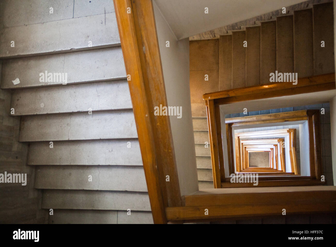 Color image of a spiral square staircase in a building Stock Photo - Alamy