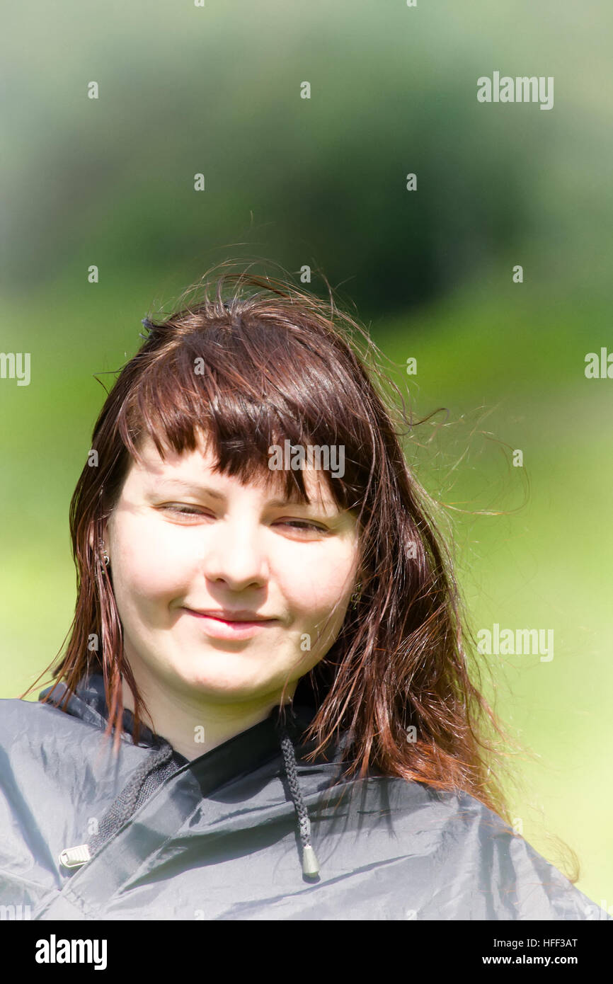 old ragged clothes. girl in a vintage coat chemical protection used in ...