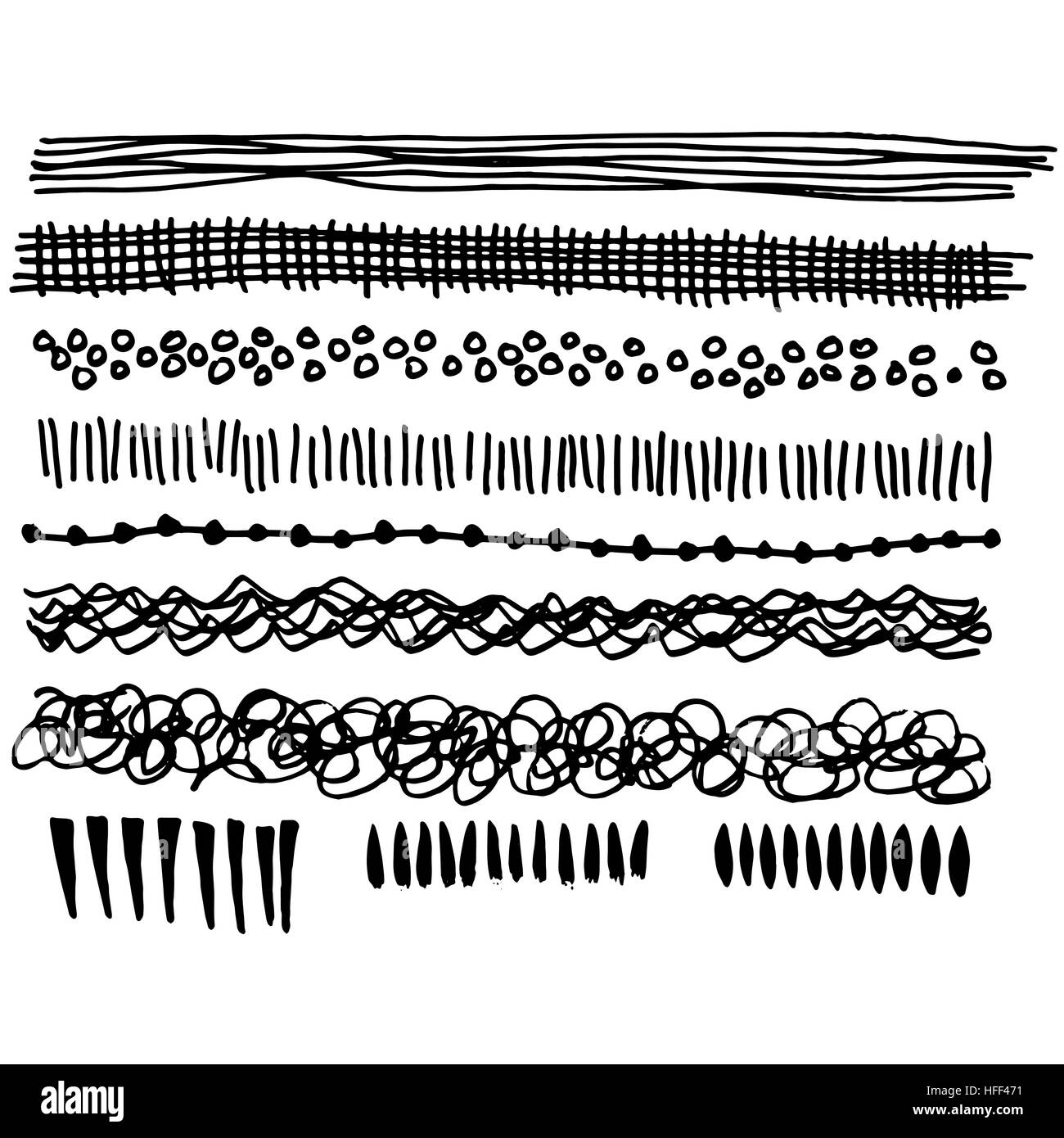 Hand drawn lines, doodles, blobs and splats using artistic media such ...