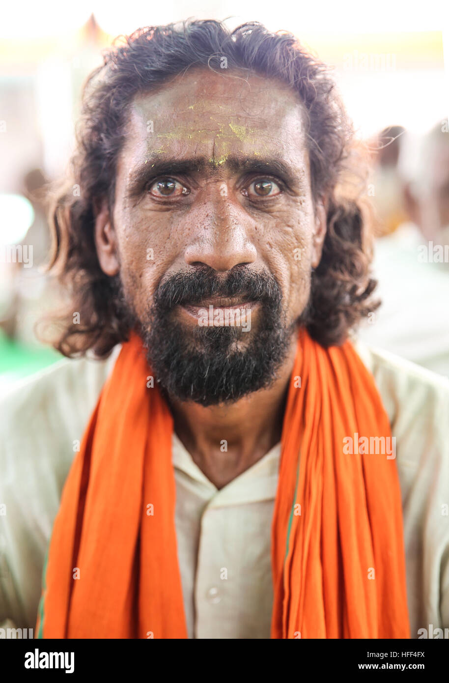 Gathering of holy men at the Khumb Mela festival in Ujjain, India 2016 ...