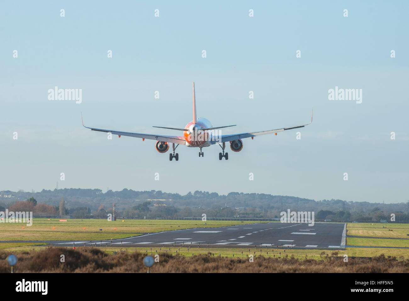 EasyJet A320 flight lands at Bournemouth International Airport, Hurn ...
