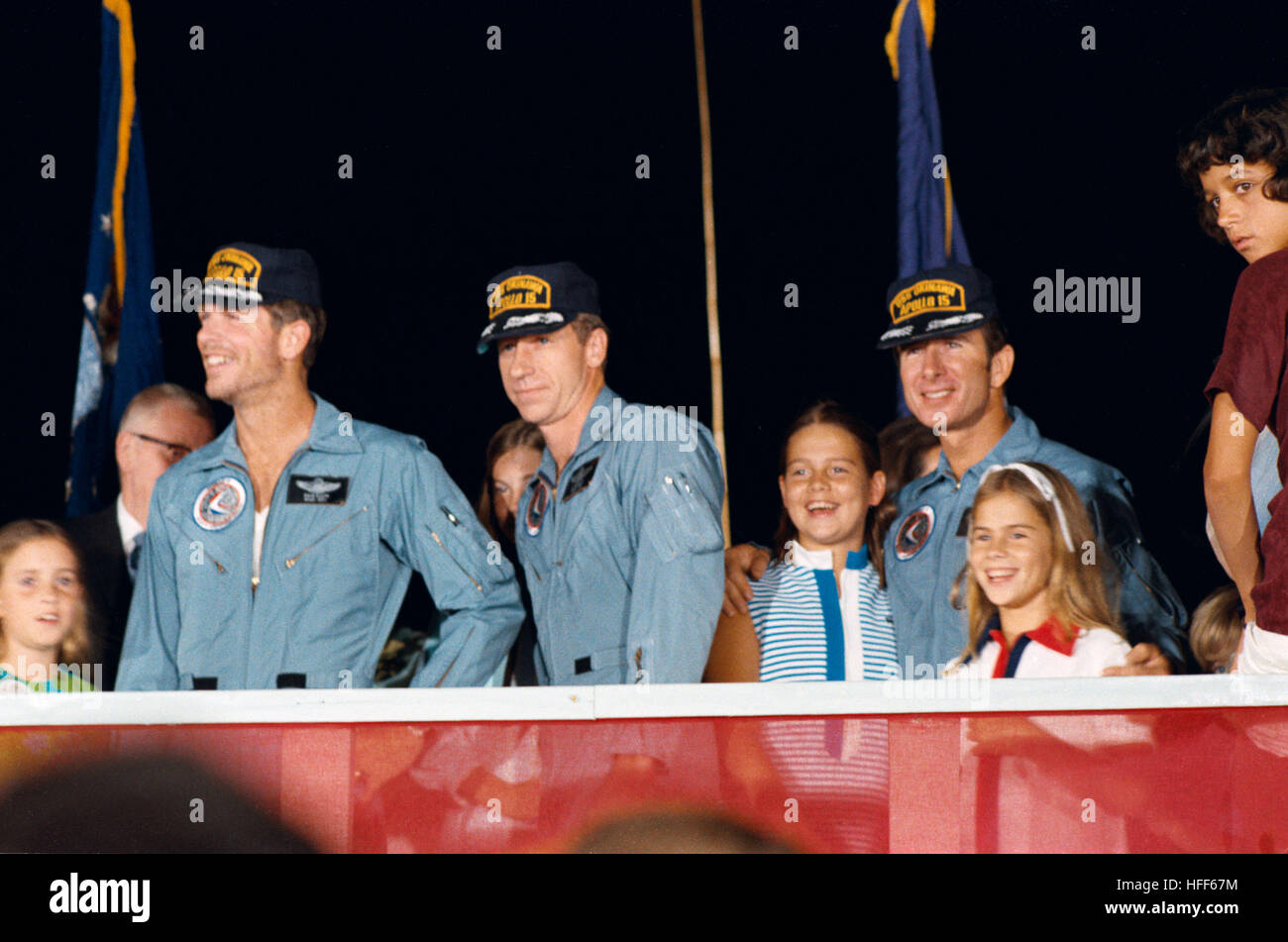 The Apollo 15 crew poses with their family members prior to the mission ...