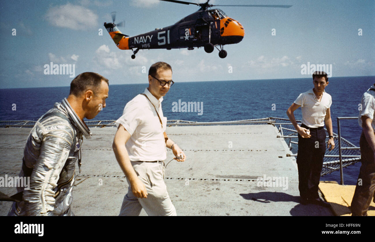 Astronaut Alan Shepard is seen on the deck of the USS Champlain after ...