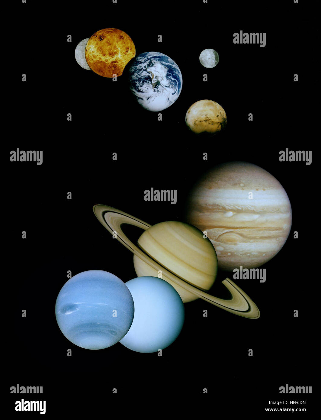 A montage depicting the planets and major celestial bodies of our solar ...