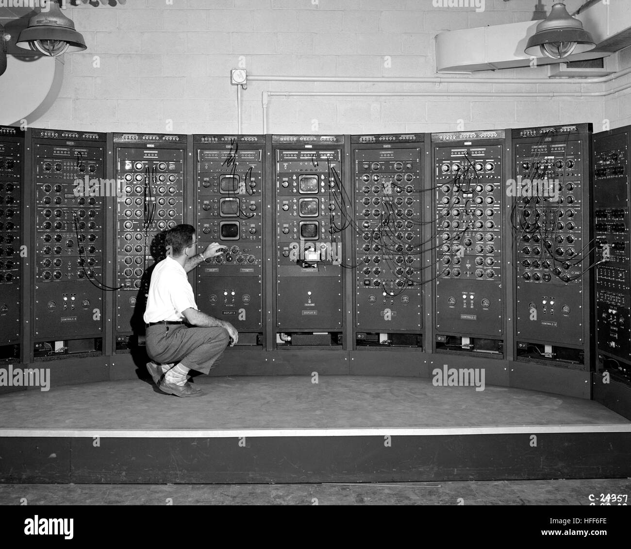 The Analog Computing Machine shown here was an early computing device ...