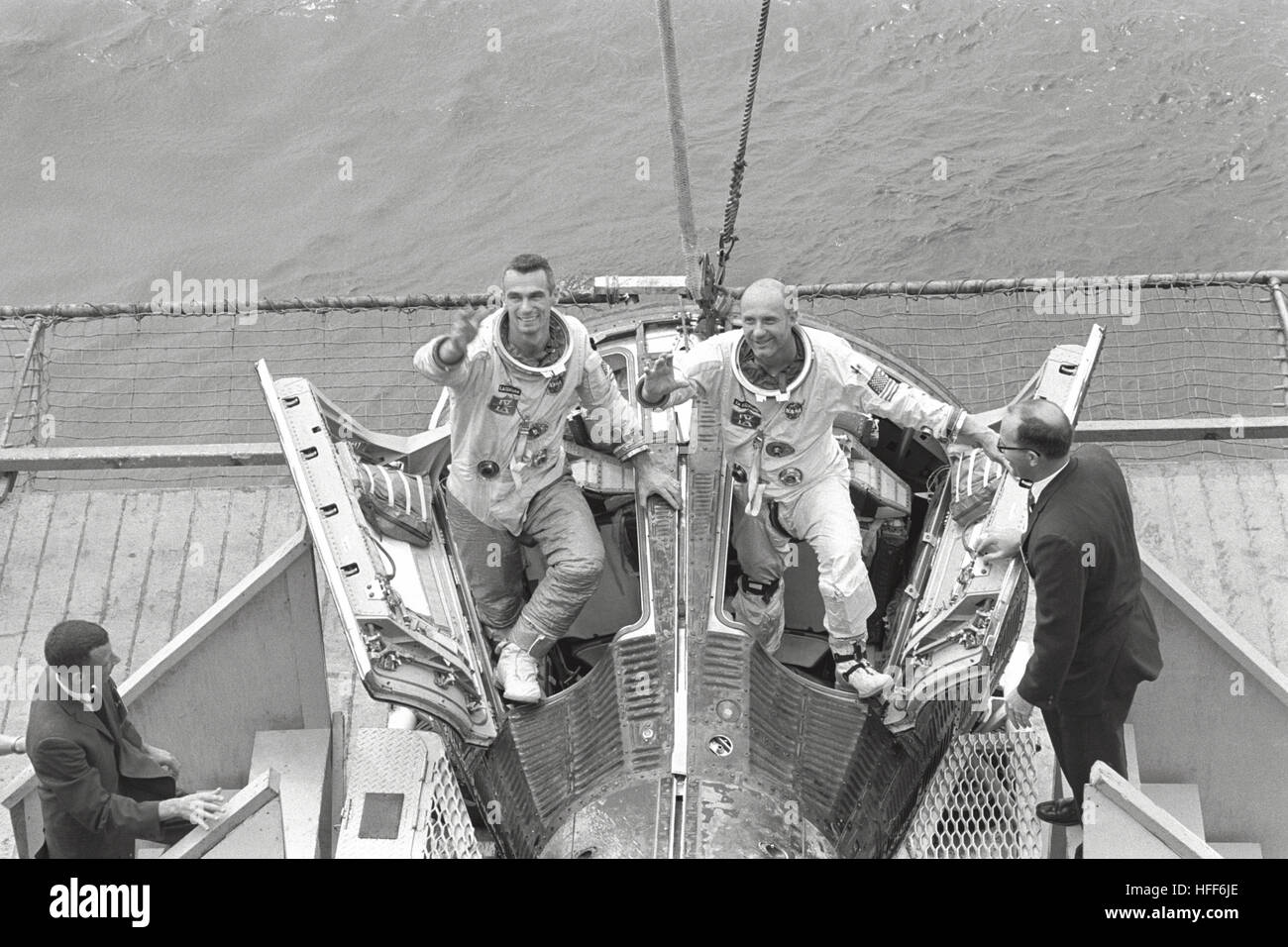 The crew members of the Gemini mission were welcomed aboard the USS ...