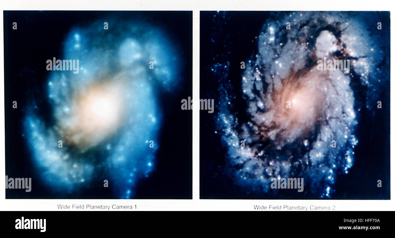 Images of the galaxy M100 taken by the Hubble Space Telescope before ...