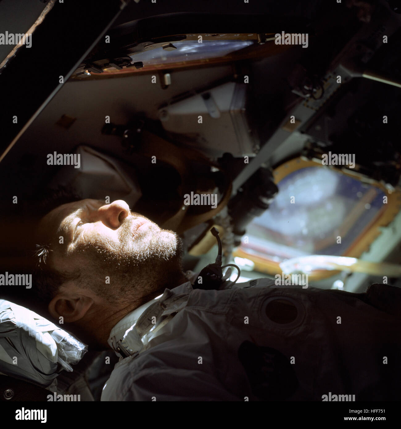 Astronaut Walter Schirra is seen aboard the Apollo 7 spacecraft. As ...