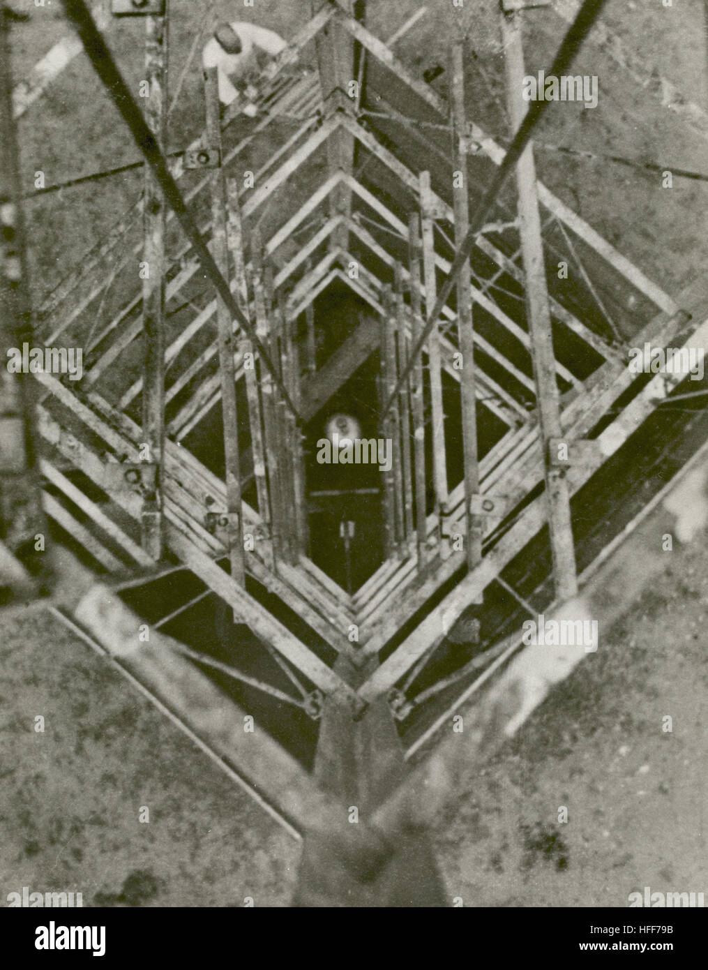 A view of Robert Goddard's rocket from the launching tower at his ...