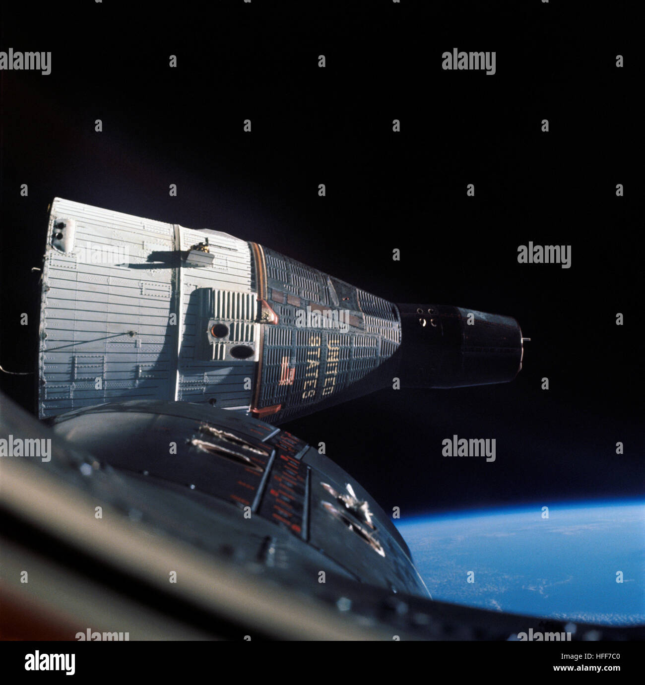 The Gemini 7 spacecraft, piloted by astronauts Frank Borman and James ...
