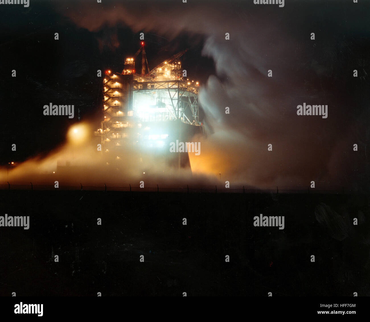 The A-1 Test Stand night firing at the NASA rocket testing facility ...
