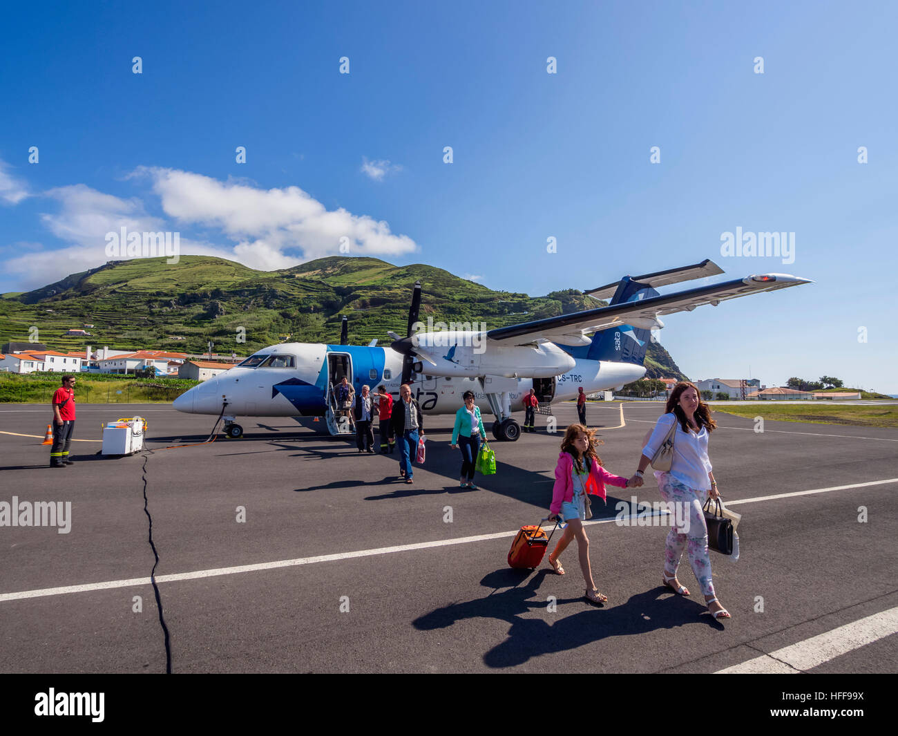 Portugal, Azores, Corvo, Sata Air Acores Airplane on the Corvo Airport ...