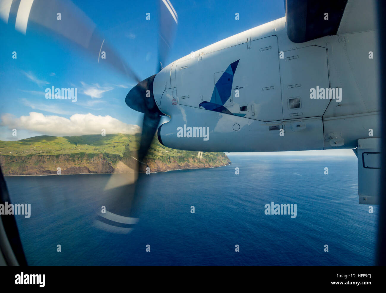 Portugal, Azores, Atlantic Ocean, Sata Air Acores Airplane approaching ...