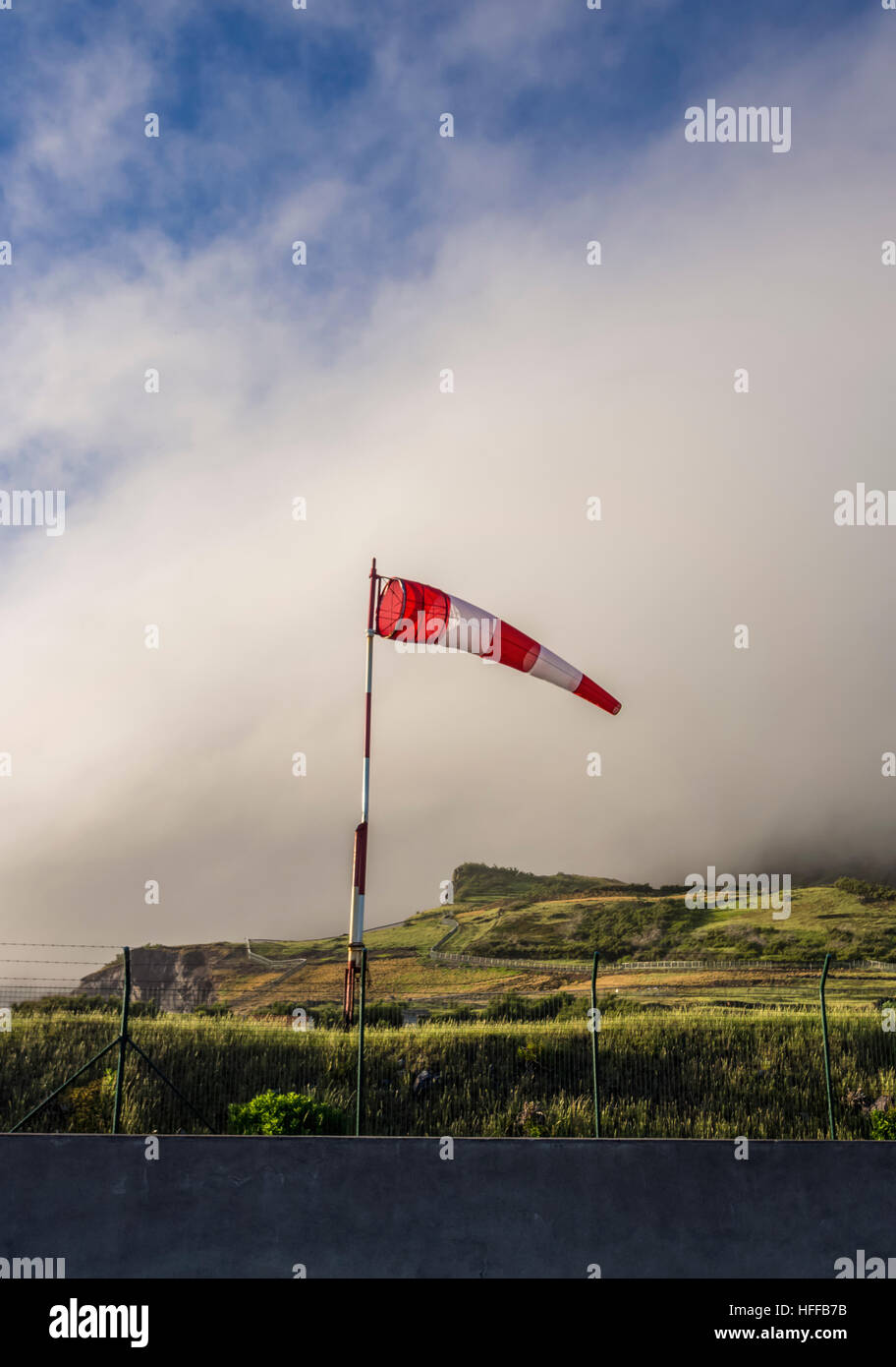 Portugal, Azores, Corvo, Wind Flag on the airport Stock Photo - Alamy