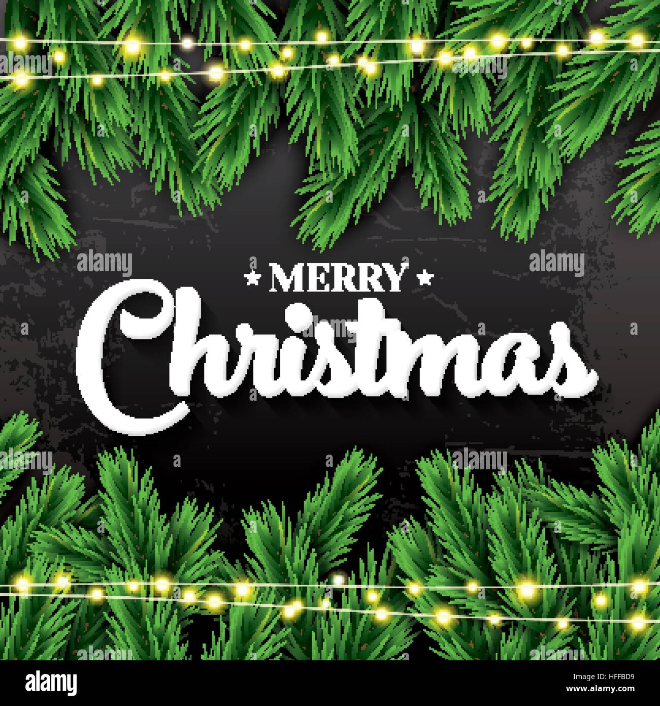 Merry Christmas. Greeting Card with Fir Branches and Neon Garland ...