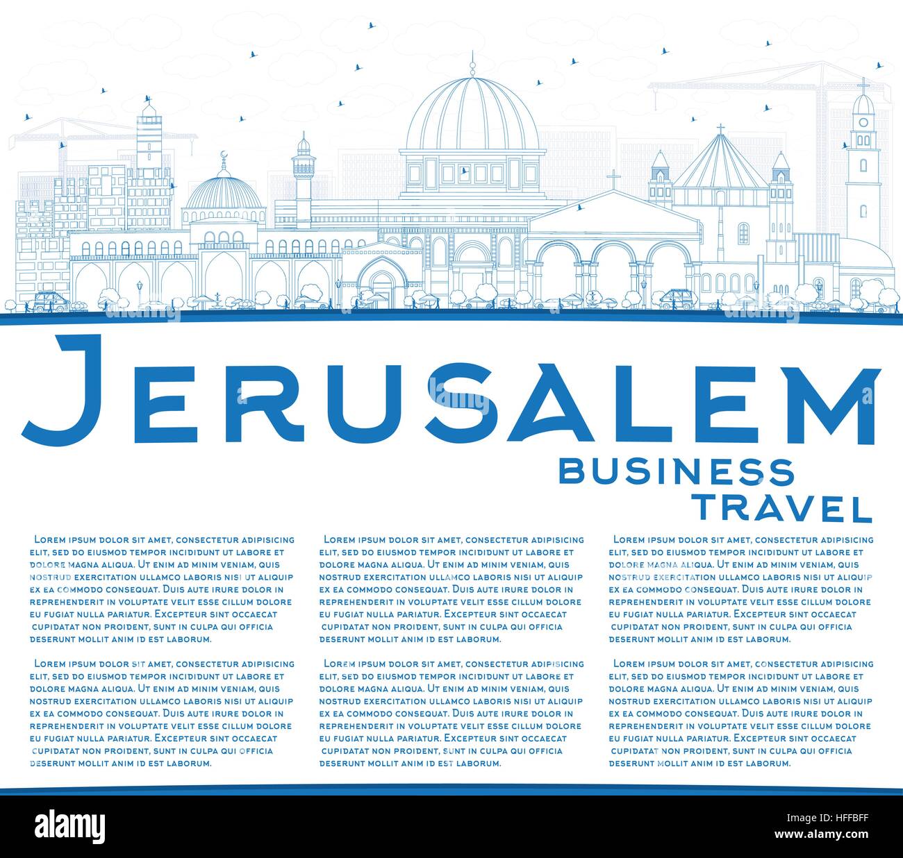 Outline Jerusalem Skyline with Blue Buildings and Copy Space. Vector ...
