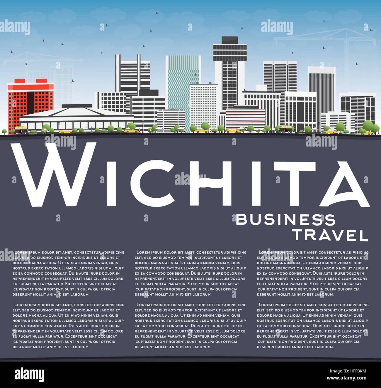Wichita Skyline with Gray Buildings, Blue Sky and Copy Space. Vector ...