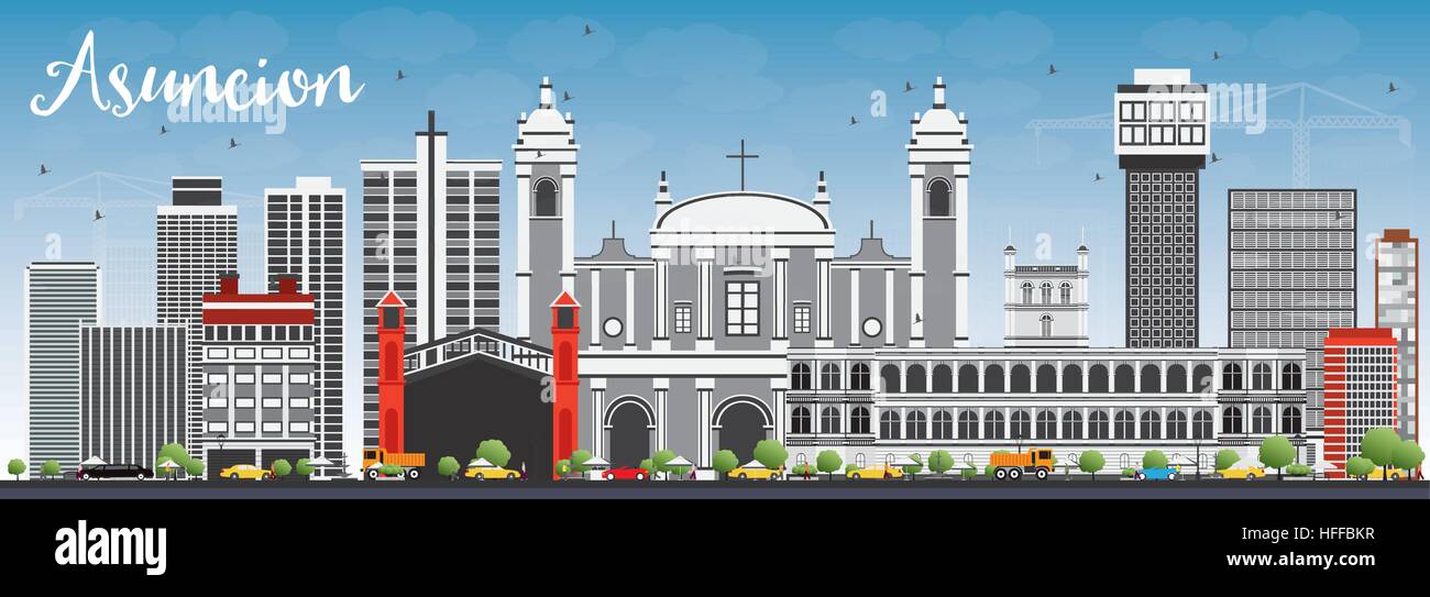 Asuncion Skyline with Gray Buildings and Blue Sky. Vector Illustration ...