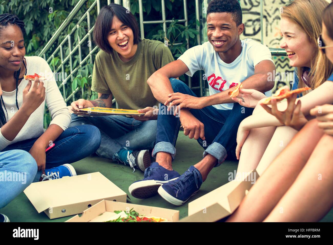 People Friendship Togetherness Eating Pizza Youth Culture Concept Stock ...