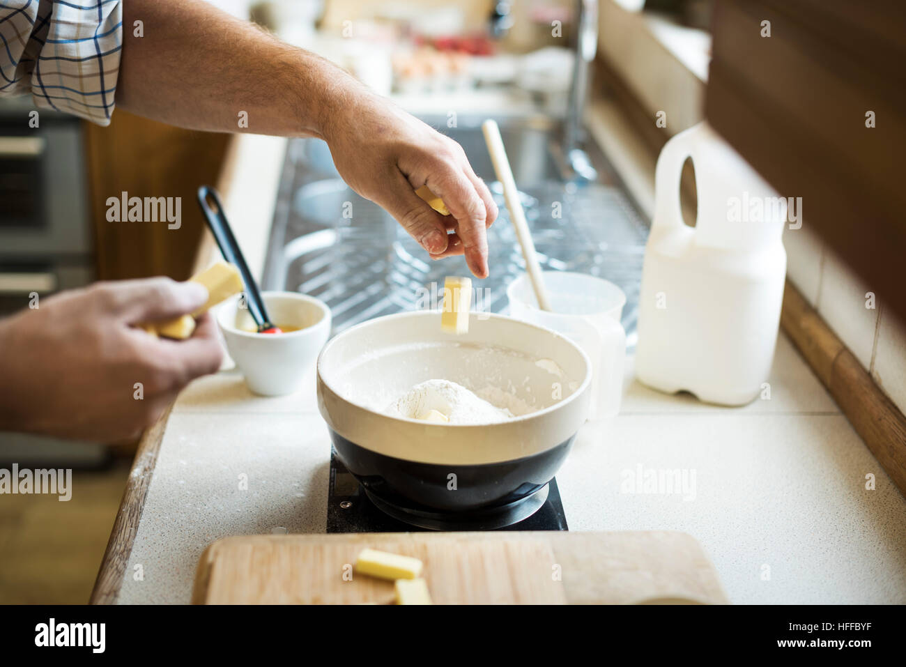 Man Mixing Butter Pastry Bakery Concept Stock Photo - Alamy