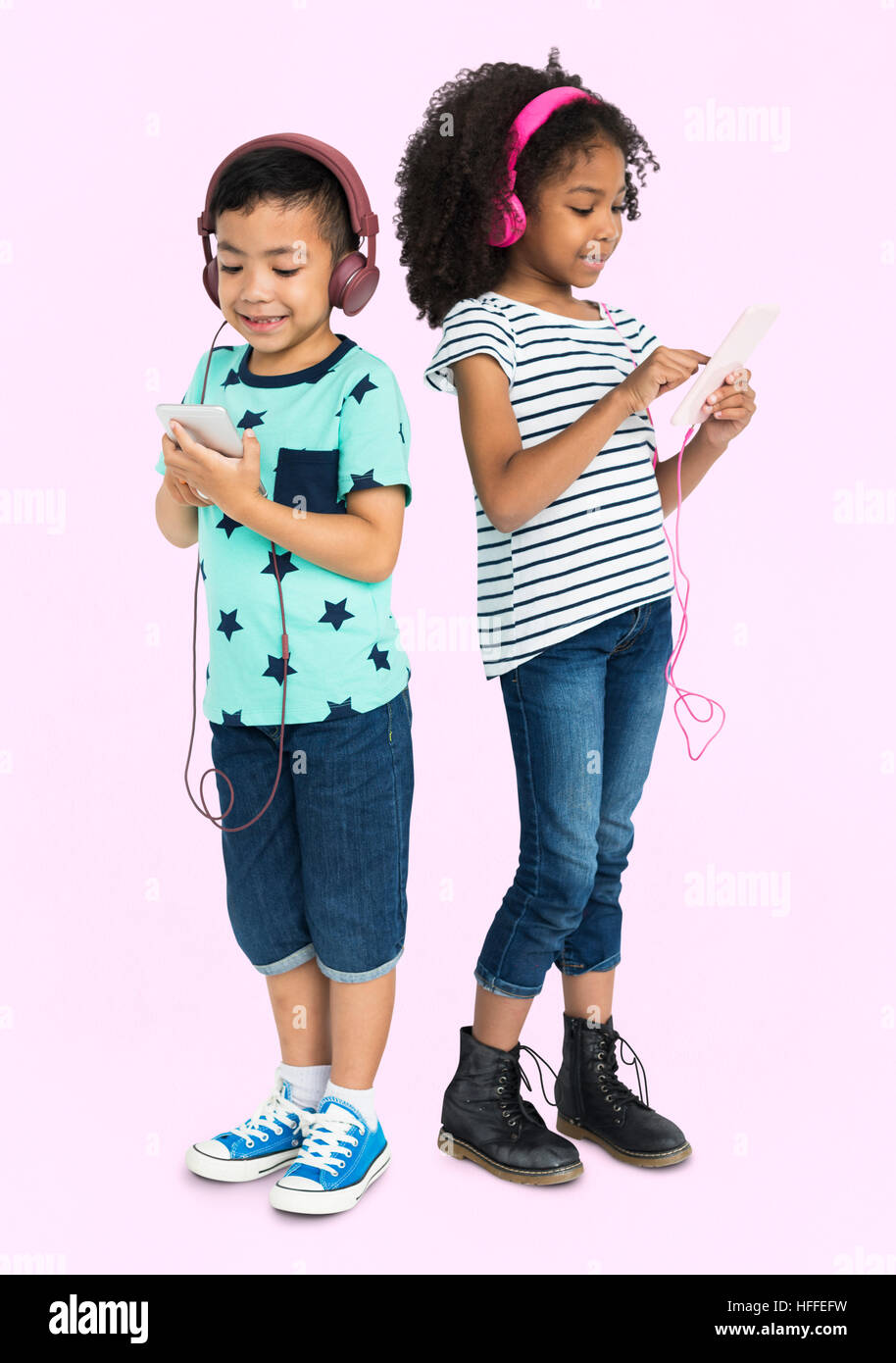 Boy Girl Kid Digital Device Friends Concept Stock Photo - Alamy