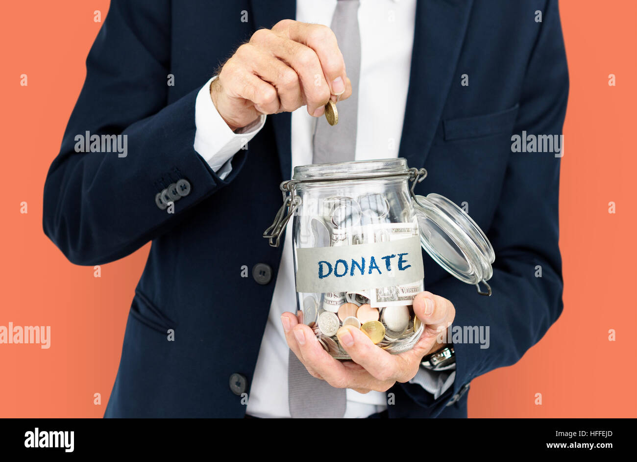 Businessman GIving Money Donation Charity Concept Stock Photo - Alamy