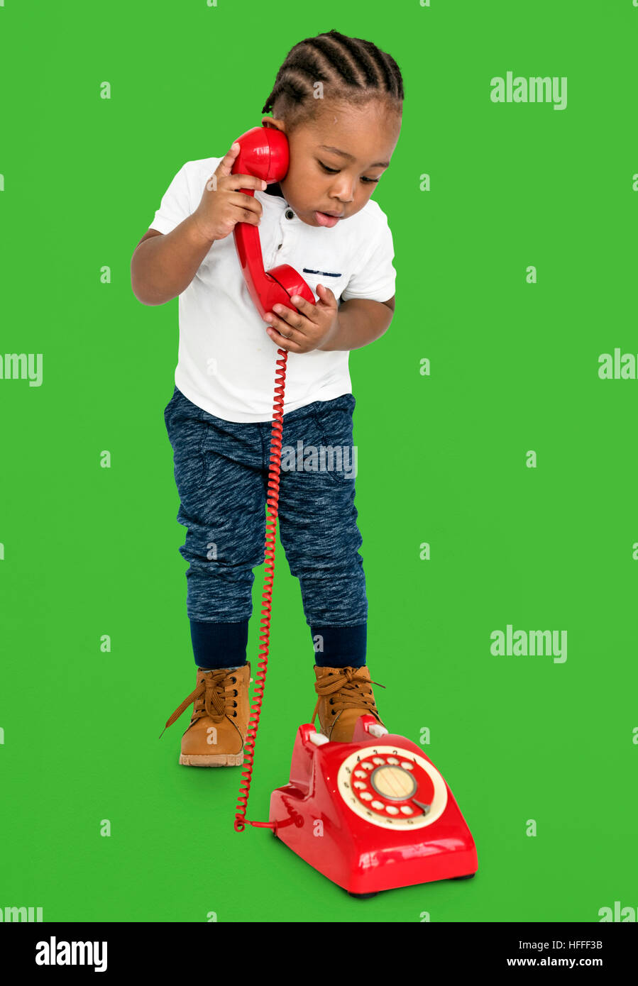 Little Girl Red Telephone Concept Stock Photo - Alamy